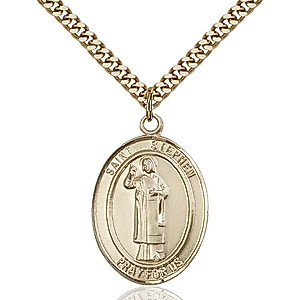 14K Gold Filled Catholic Saint Stephen the Martyr Medal, 1 Inch