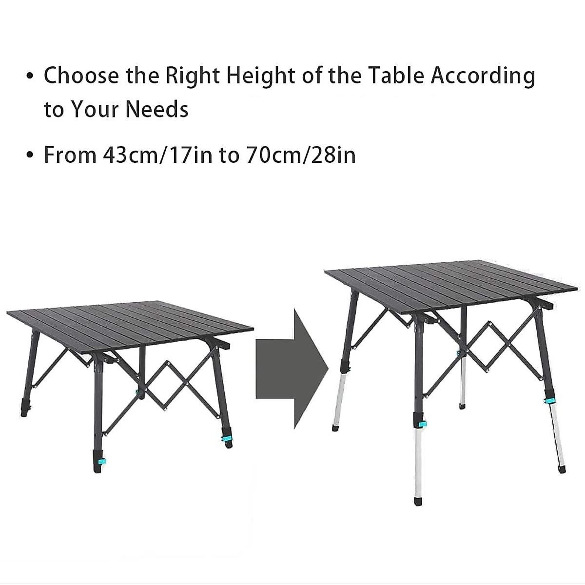 IBEQUEM Aluminum Foldable Table, Outdoor Camping Table Folding, Portable Lightweight Height Adjustable Camping Table with Carry Bag for Indoor Outdoor Travel, Camping Party BBQ Backyard (Black)