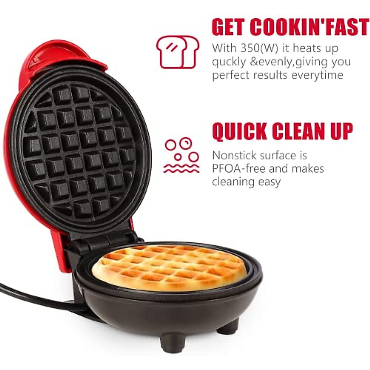 Mini Waffle Maker,Portable Electric Non-Stick Waffle Iron, Round Waffle Maker Grill Machine for Single Waffle, Cookies, Eggs Individual Waffles Anywhere for Breakfast.