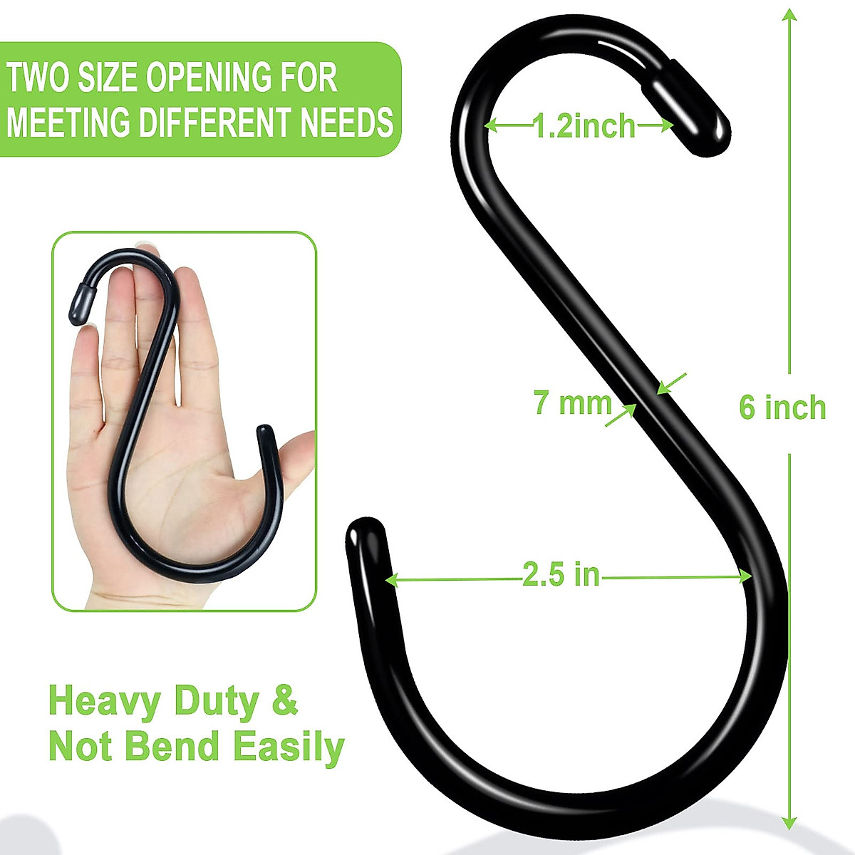 DINGEE 6 Inch Heavy Duty S Hooks, Large S Hooks for Hanging Plants, Vinyl Coated S Hooks 6 Pack Sturdy Non Slip Black S Hooks for Hanging Closet,Bird Feeders,Kitchen,Large Object,Garden Tools