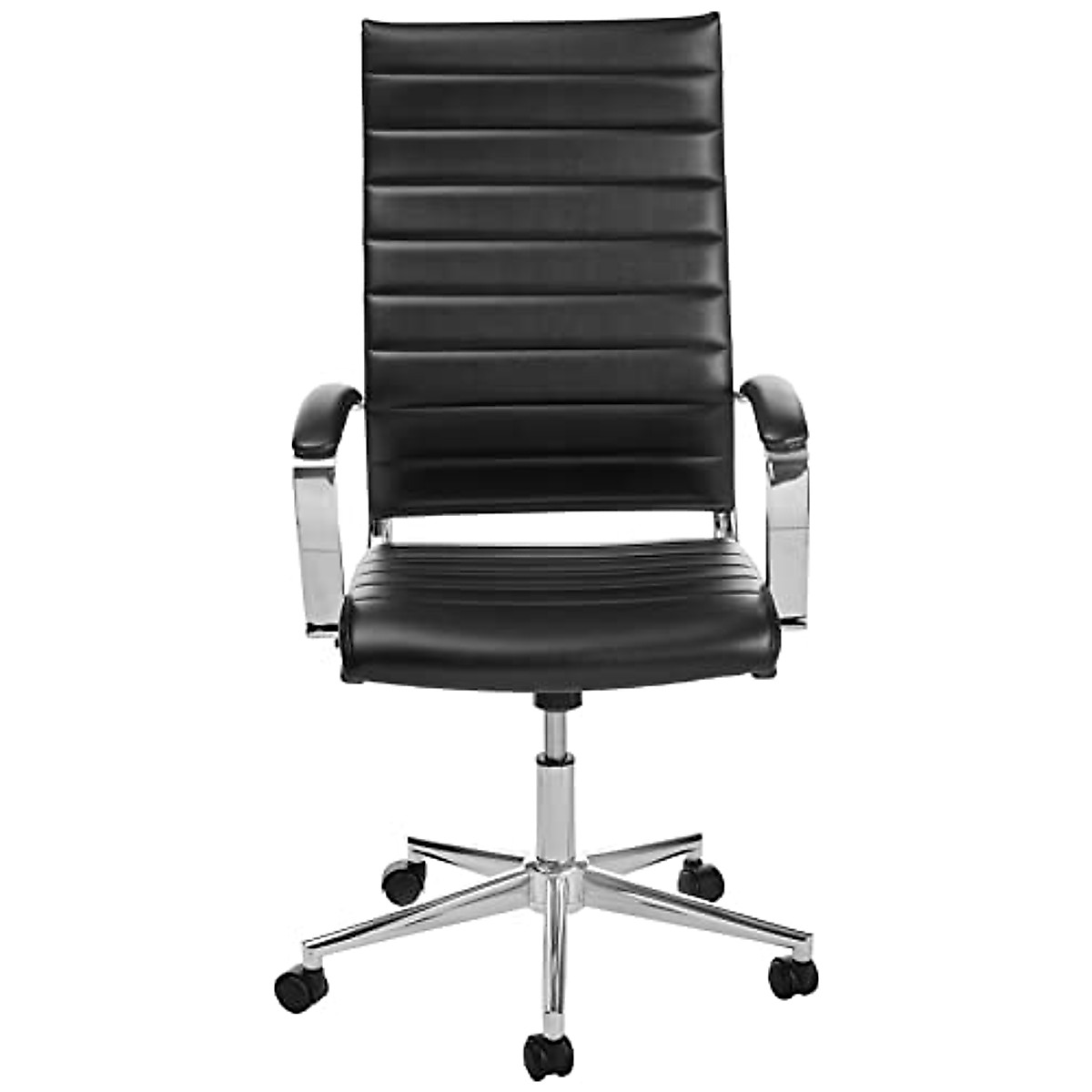 Amazon Basics High-Back Executive Swivel Office Desk Chair with Ribbed Puresoft Upholstery, Lumbar Support, Modern Style, 23.9"D x 24.69"W x 41.5"H, Black