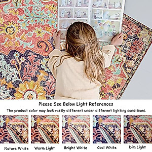 Lahome Bohemian Floral Medallion Round Rug - 4Ft Hot Pink Soft Round Area Rug Bedroom Kitchen Mat, Turkish Washable Indoor Floor Accent Bathroom Carpet for Nursery Living Room Home Office Hallway