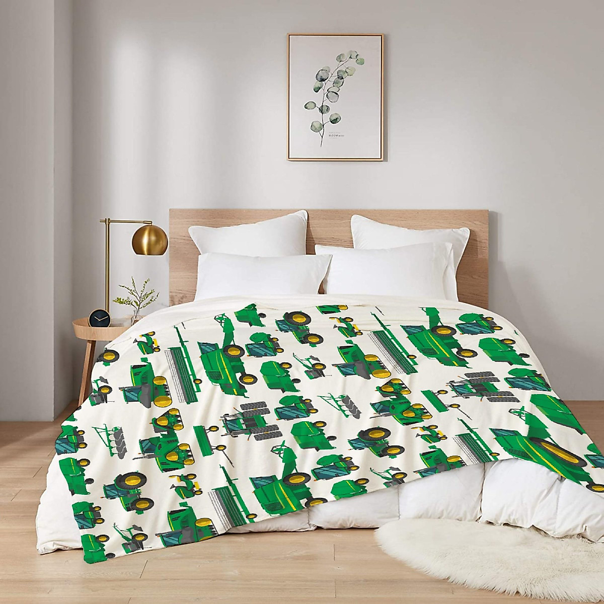 Green Tractor Blanket Gifts for Tractor Lover 60 x 50 Inch for Teen,Excavators Green Fannel Fleece Throw Blanket Super Soft Throws Blanket for Bed Couch Sofa