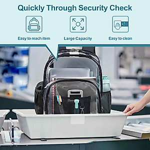 iSPECLE Clear Backpack, Durable School Backpack with Laptop Compartment Clear Backpack with Reinforced Padded Straps Transparent Bag for School, Work, Security, Black