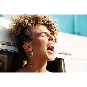 Joolala Silver Hoop Turquoise Earrings - 2 Carats Green Cabuchone Turquoise Cushion Cut Post and Nut Hoop Earrings for Women