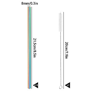 [18 PCS] New Heart Shape Metal Straws 304 Food Grade Stainless Steel, Tomorotec Bulk Reusable Stainless Steel Straw Set with Cleaning Brushes for Tumblers Beverage Drinks Cocktail(Rainbow)