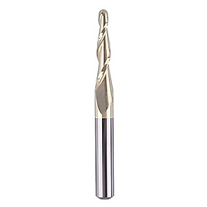 SpeTool Tapered Ball Nose End Mill 1/4" Shank with 1/16" Cutting Radius (1/8" Diameter) for 3D Carving Engraving Router Bit, ZrN Coated