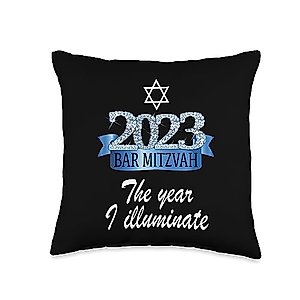2023 Bar Mitzvah Gifts & Decorations For Boys 2023 Bar Mitzvah Quote Festive Black Blue Decor Throw Pillow, 16x16, Multicolor