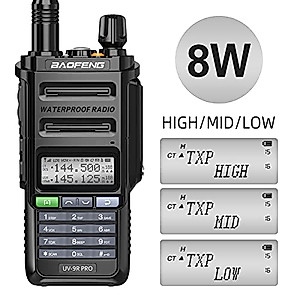 2Pack BAOFENG UV-9R PRO Tri-Power Dual Band IP67 Waterproof Two-Way Radio Long Range Rechargeable Walkie Talkie with Extra ABBREE 42.5inch Tactical Antenna