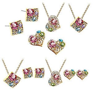 Women Necklace Earring Colorful Heart Pendant Girl Chain Collar Ear Studs Party Wedding Jewellery Set Love Gift Practical treatment