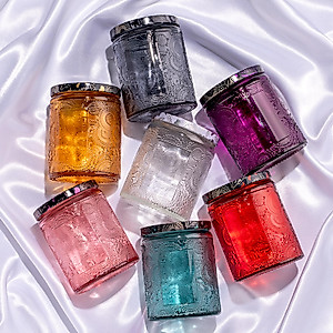 8oz Embossed Glass Candle Container with Tin Lid and Labels (Blue)