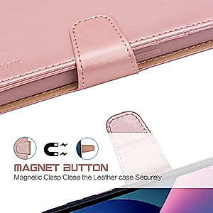 Arae Compatible with iPhone 13 Case[ Not for iPhone 13 Pro] with Card Holder and Wrist Strape Wallet Flip Cover for iPhone 13 6.1 inch-Rose Gold