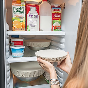 Reusable Fabric Bowl Covers for Bread Proofing - 4 Pieces, Washable and All-Natural 100% Cotton Cloth Bowl Covers for Bread Rising - Elastic Closure Fits Multiple Bowl Sizes (Off-White)