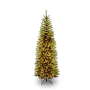 National Tree Company Artificial Pre-Lit Slim Christmas Tree, Green, Kingswood Fir, White Lights, Includes Stand, 6.5 Feet