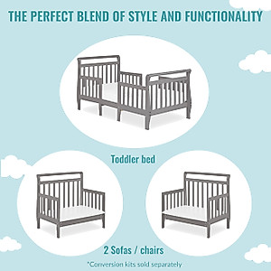 Dream On Me Emma 3-in-1 Convertible Toddler Bed in Storm Grey, Converts to Two Chairs and-Table, Low to Floor Design, JPMA Certified, Non-Toxic Finishes, Safety Rails