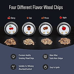 Cocktail Smoker Kit with Torch, whiskey smoker kit with 4 Flavors Wood Chips of Oak, Walnut, Pearwood, Mahogany, Old-fashioned Smoker Kit with a Diamond Shaped Wood Chimney, 4 Ice Stone, Mother's Day Father's Day Gifts for Men, Dad, Husband, Mum, (Without