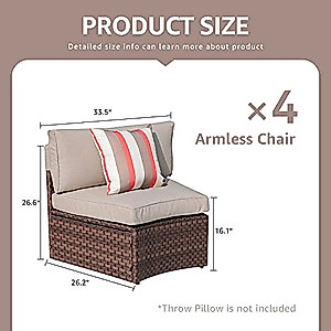SUNSITT 4-Piece Outdoor Half-Moon Sectional Wicker Sofa Set Patio Furniture, Brown PE Rattan and Beige Cushions