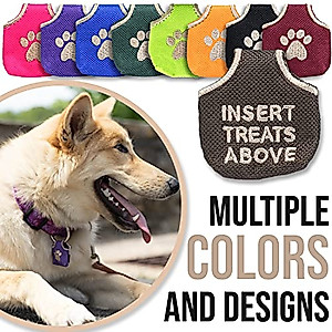 Woofhoof Dog Tag Silencer, Brown Insert Treats Above - Quiet Noisy Pet Tags - Fits Up to Four Pet IDs - Dog Tag Cover Protects Metal Pet IDs, Made of Durable Nylon, Universal Fit, Machine Washable