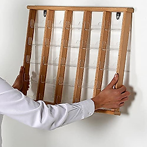 M&T Displays Wall Mount Wooden Rustic Card Holder Organizer 25 (5x5) Clear Acrylic Pockets 5 Tiered Letter Flyers Shelves for Offices Banks Schools Hospitals Natural Wood