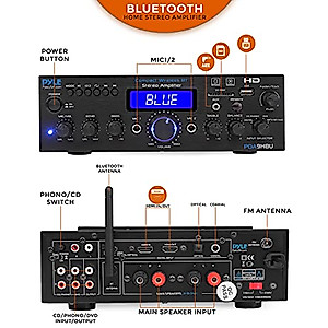 Pyle Wireless Bluetooth Home Stereo Amplifier - Multi-Channel 200 Watt Power Amplifier Home Audio Receiver System w/HDMI, Optical/Phono/Coaxial, FM Radio, USB/SD, AUX, RCA, Mic in - Remote - PDA9HBU