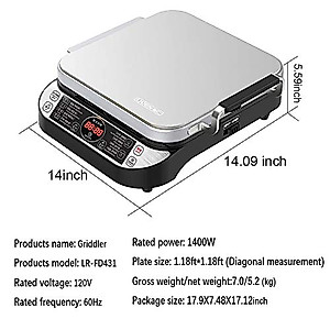 LIVEN Electric Baking Pan LR-FD431 Skillet Griddle, US DuPont Non-Stick Coating,Removable Upper and Lower Grill Pan, Easy to Clean,Electric Indoor Grill/Griddle