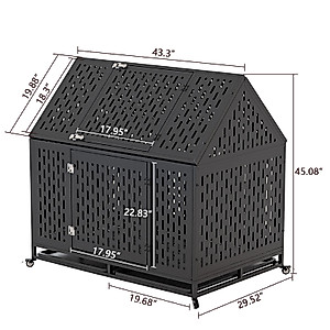 45'' Heavy Duty Dog Crate for Large Dogs, Indestructible Escape Proof Dog Cage with Self-Locking Latch, Large Indoor Dog Kennel with Double Door for High Anxiety Dogs