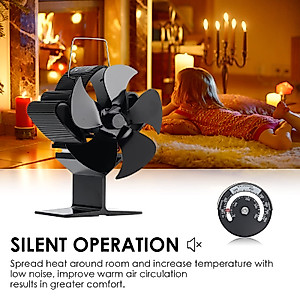 Heat Powered Stove Fan with Magnetic Thermometer, 5 Blade Wood Stove Fan, Ultra Quiet Non Electric Fireplace Fan for Wood Burner Stove/Log Burner/Fireplace