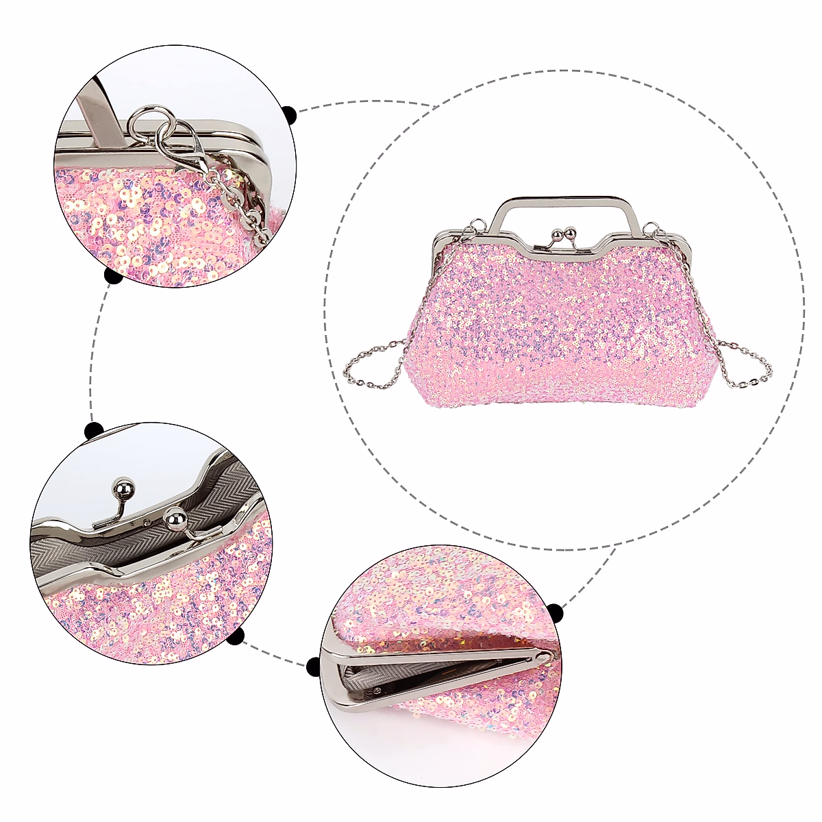 Mermaid Sequins Clutch Crossbody Shell Bag Evening Banquet Handbag Party Prom Wedding Purse, Pink