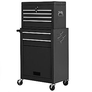 COSTWAYUS Tool Chest COSTWAY 2-in-1-Rolling-Cabinet-Storage-Chest-Box-Garage-Toolbox-Organizer-w-6-Drawers, Black