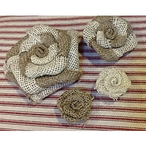 Set of Four Burlap Flowers Natural and Ivory 3" 2" 1" Wedding Cake Topper Wreath Centerpiece Rustic Decor Outdoor Table