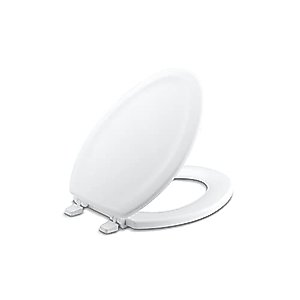 KOHLER K-4647-0 Stonewood Molded-Wood with Color-Matched Plastic Hinges Elongated Toilet Seat, White