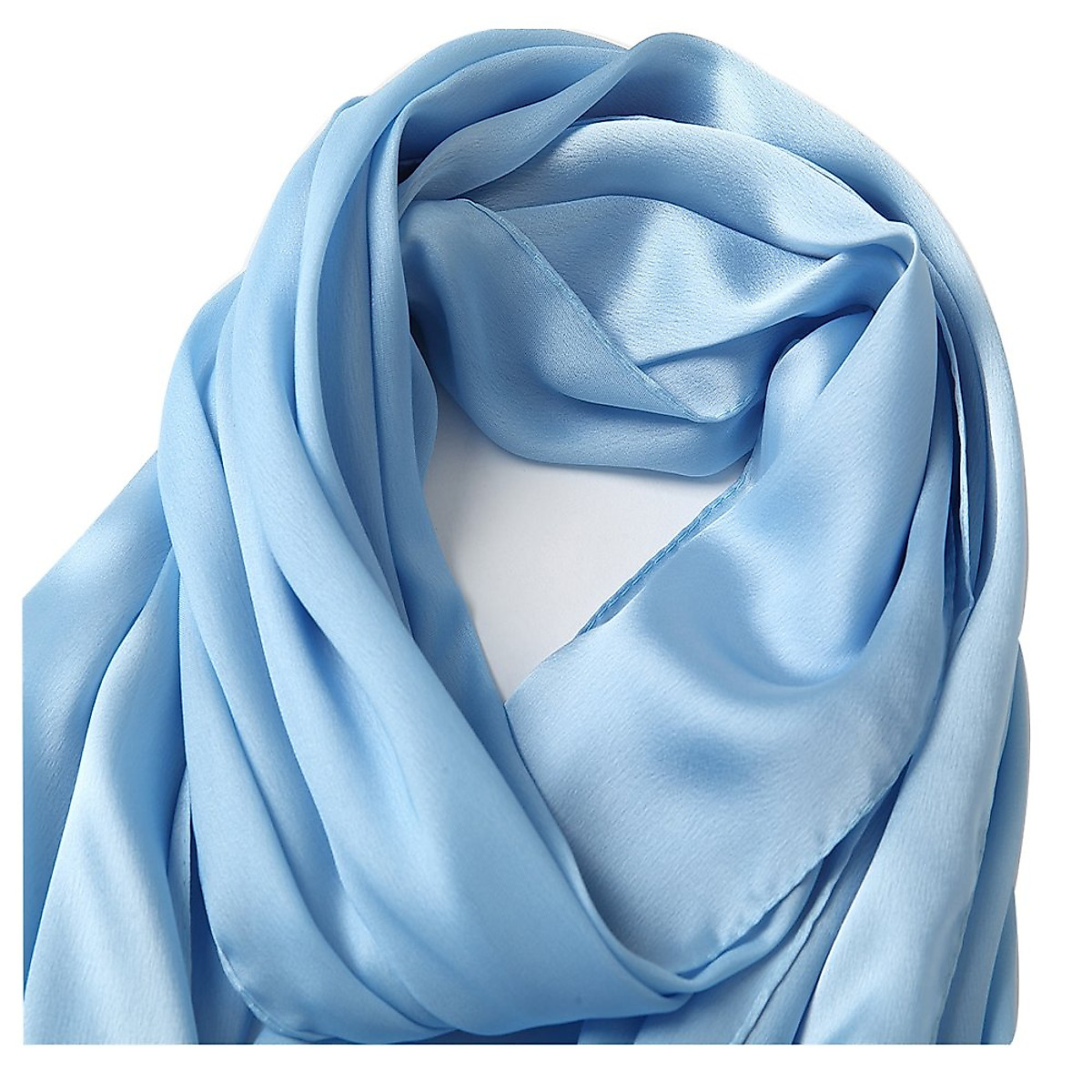 Bellonesc Silk Scarf 100% silk Long Lightweight Sunscreen Shawls for Women (light blue)