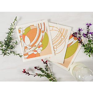 KAF Home Frank Lloyd Wright Swedish Dish Cloths (6.7 x 7.5-inch) - Set of 3 Reusable, Absorbent Cellulose Sponge Towels for Kitchen, Cleaning Counters, and Washing Dishes (March Balloons)