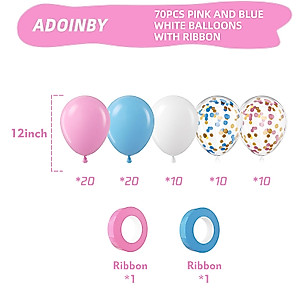 ADOINBY Pink Blue White Balloons, 70 Pcs 12 inch Pink Blue and White Balloons Confetti Latex Balloon with Ribbon for Gender Reveal Baby Shower Birthday Bridal Shower Wedding Party Decorations Supplies