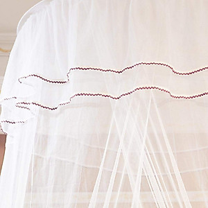 Pokerty Bed Mosquito Net, Breathable 360° Round Canopy Lace Princess Style Mosquito Net Bed Curtain Netting for Bedroom Decoration(White)