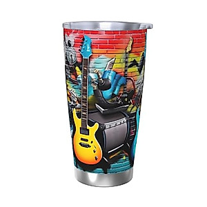 EKPRAVDKTF Guitar Painting 20oz Insulated Stainless Steel Tumbler With Lids And Straws, Double Wall Vacuum Travel Coffee Mug, Thermal Cup For Cold & Hot Drinks, Reusable Metal Straw & Brush