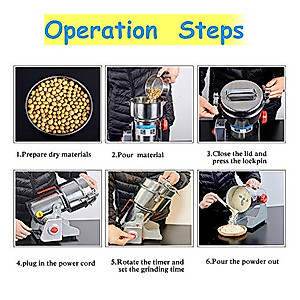 Greatrue Electric Grain Mill Grinder Spice Grinder Flour Mill Wheat Cereals Herb Pulverizer for Kitchen,150g High Speed Dry Spice Grinder Machine