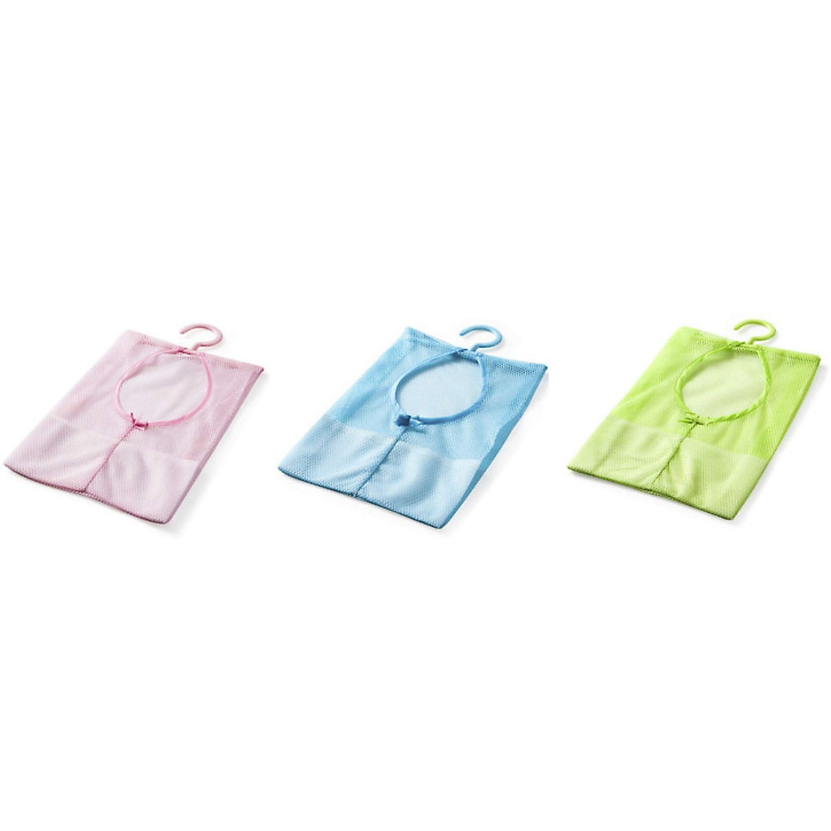 FASANIY Clothespin Bag Hanger Hanging Multipurpose Storage Mesh Colorful Organizer Closet Rack Clothes Clip Collection (Fresh Green (1pc) + Pretty Pink (1pc) + Breezy Blue (1pc))