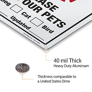 SmartSign 14 x 10 inch “Pets Inside - Please Save Our Pets” Write-On Metal Sign, 40 mil Aluminum, 3M Laminated Engineer Grade Reflective, Red/Black on White, Made in USA