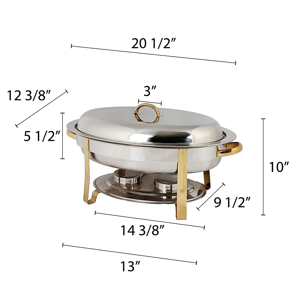 Excellanté Stainless Steel 6 Quart Gold Accented Oval Chafer