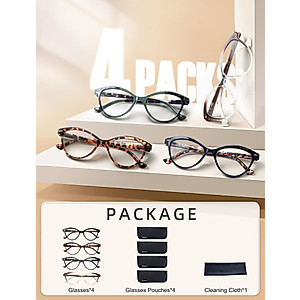 HEEYYOK Women Reading Glasses 4-Pack,Cateye Readers Glasses Small Face Comfort Spring Hinge (2.75, 4 Mix Color)
