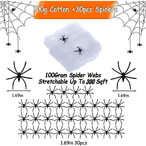 Spider Webs Halloween Decorations,300Sqft Spider Webs with30 Fake Spiders,Stretchable DIY Cobwebs for Indoor/Outdoor Scary Atmosphere,Outside Garden Window Yard Tree home office Parties,Haunted Houses