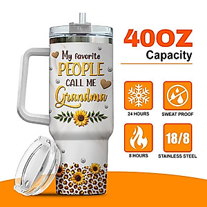 99WHALE Nana Tumblers Handle Heart Daisy Cup Cups Coffee Print Black For Granny, Grandma Gifts, Tumbler 40 Oz With Handle Lid And Straw, Grandma Carving Rainbow Leopard Sunflower