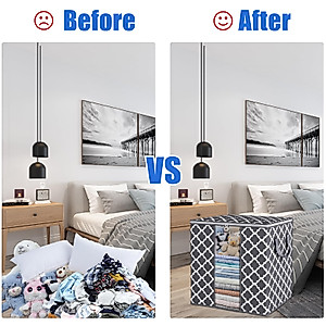 Fixwal Large Blanket Clothes Organization 100L 3 Pack Storage Containers Foldable Organizer with Reinforced Handle for Comforters Bedding Grey