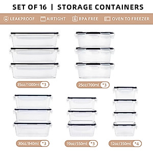ECO-TOGO 360oz Airtight Plastic Food Storage Containers with Lids (16-Pack 360oz)
