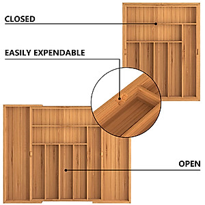 Danfoxer Silverware Drawer Organizer, Bamboo Kitchen Drawer Organizer, Expandable Cutlery Tray Desk Drawer Organizer (Natural, 21.2 inches)