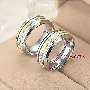 Fluorescent Heartbeat Ring for Women Men Fashion Luminous Heartbeat Stainless Ring Promise Glowing Jewelry for Proposal Wedding Gifts