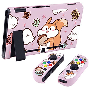 eXtremeRate PlayVital Back Cover for Nintendo Switch Console, Separable Protector Hard Shell for Joycon, Dockable Protective Case with Colorful ABXY Direction Button Caps - Squirrel with Acorn