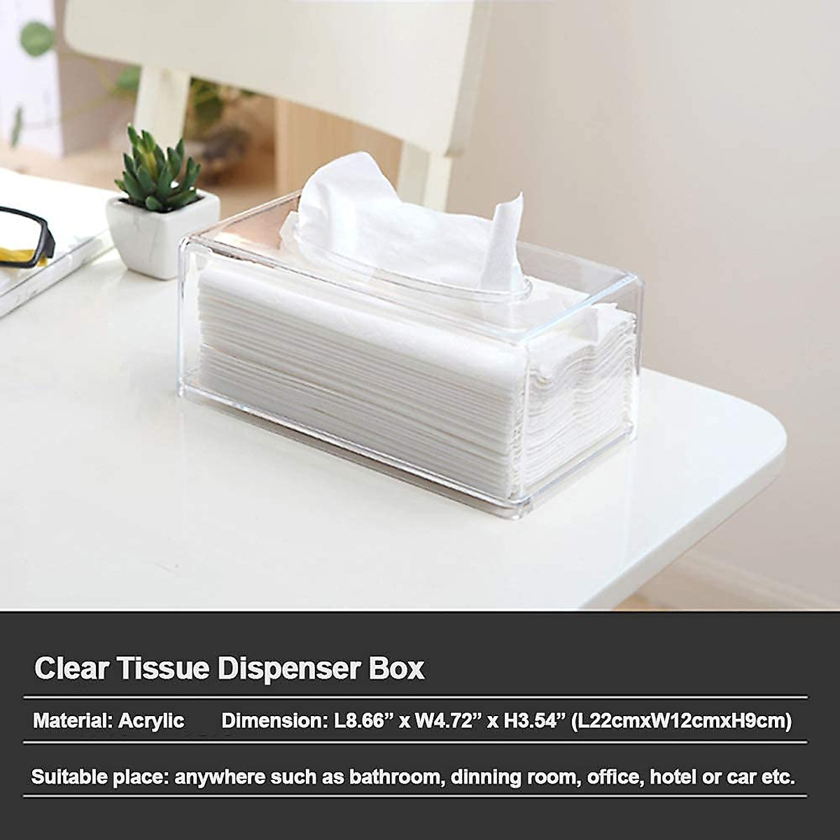 Square Clear Acrylic Tissue Box, Box Covers Rectangular, Bathroom Facial Napkin Box Holders, Table Clear Dryer Sheet Dispenser for Bathroom, Kitchen and Cars