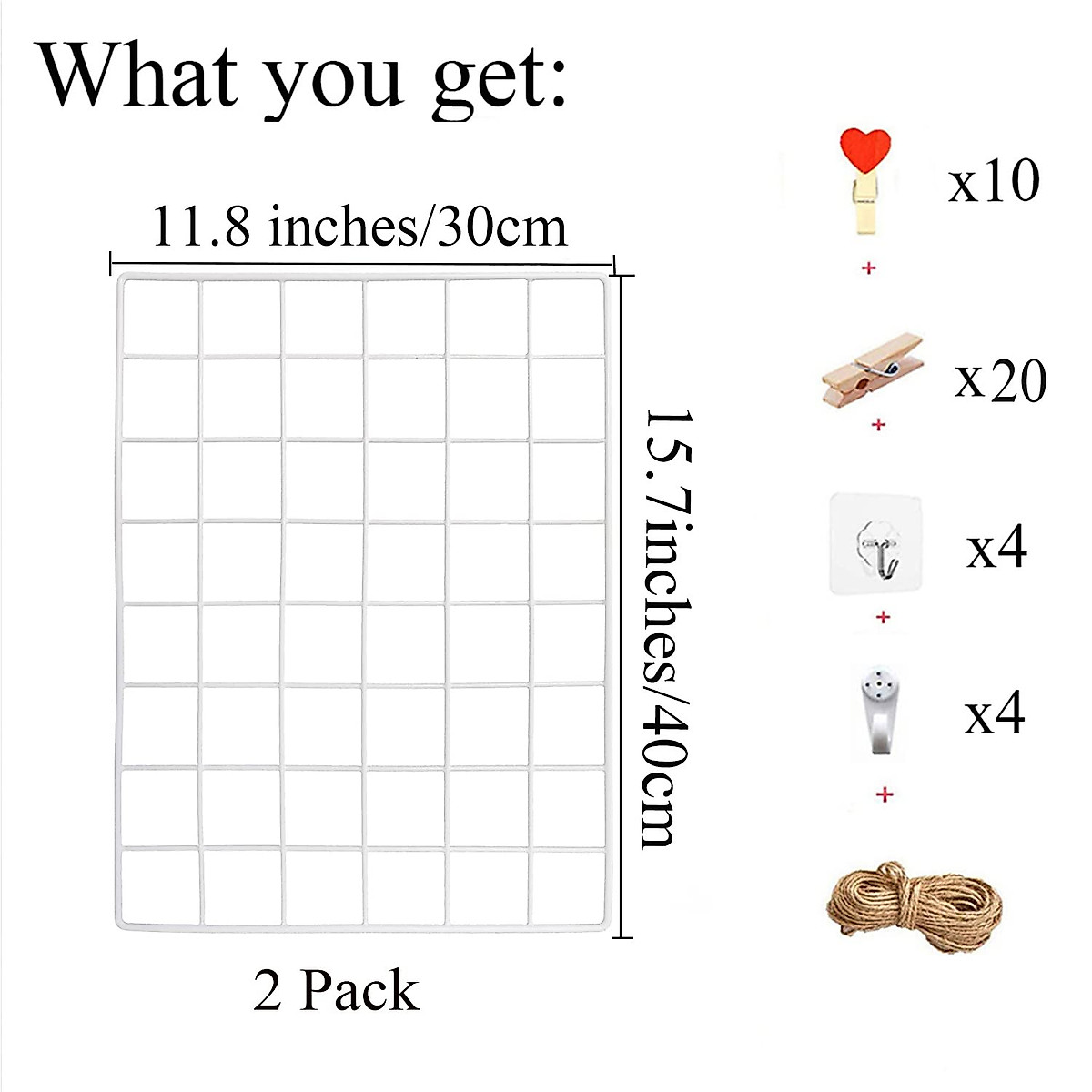 GBYAN Wall Grid 2 Pack Wire Photo Grid Panels Memo Board Wall Organizer (White)